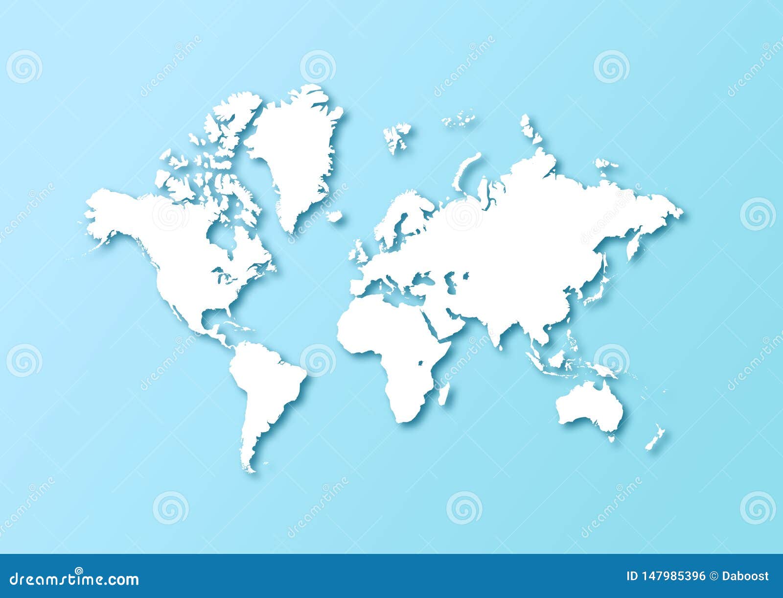 Detailed World Map Isolated on a Light Blue Background Stock ...