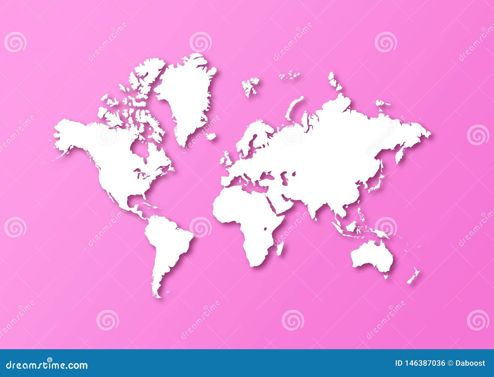 Detailed World Map Isolated on a Pink Background Stock Illustration ...