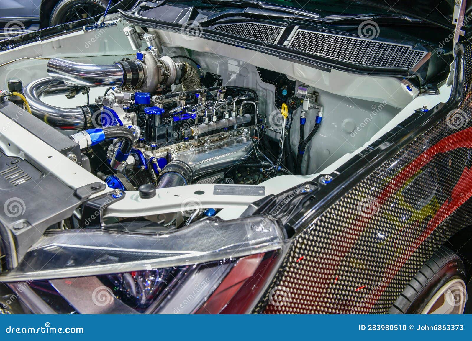 Close Up Details of Car Engine. Modification of the Turbo Engine Stock ...