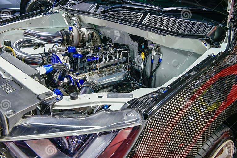 Close Up Details of Car Engine. Modification of the Turbo Engine Stock ...