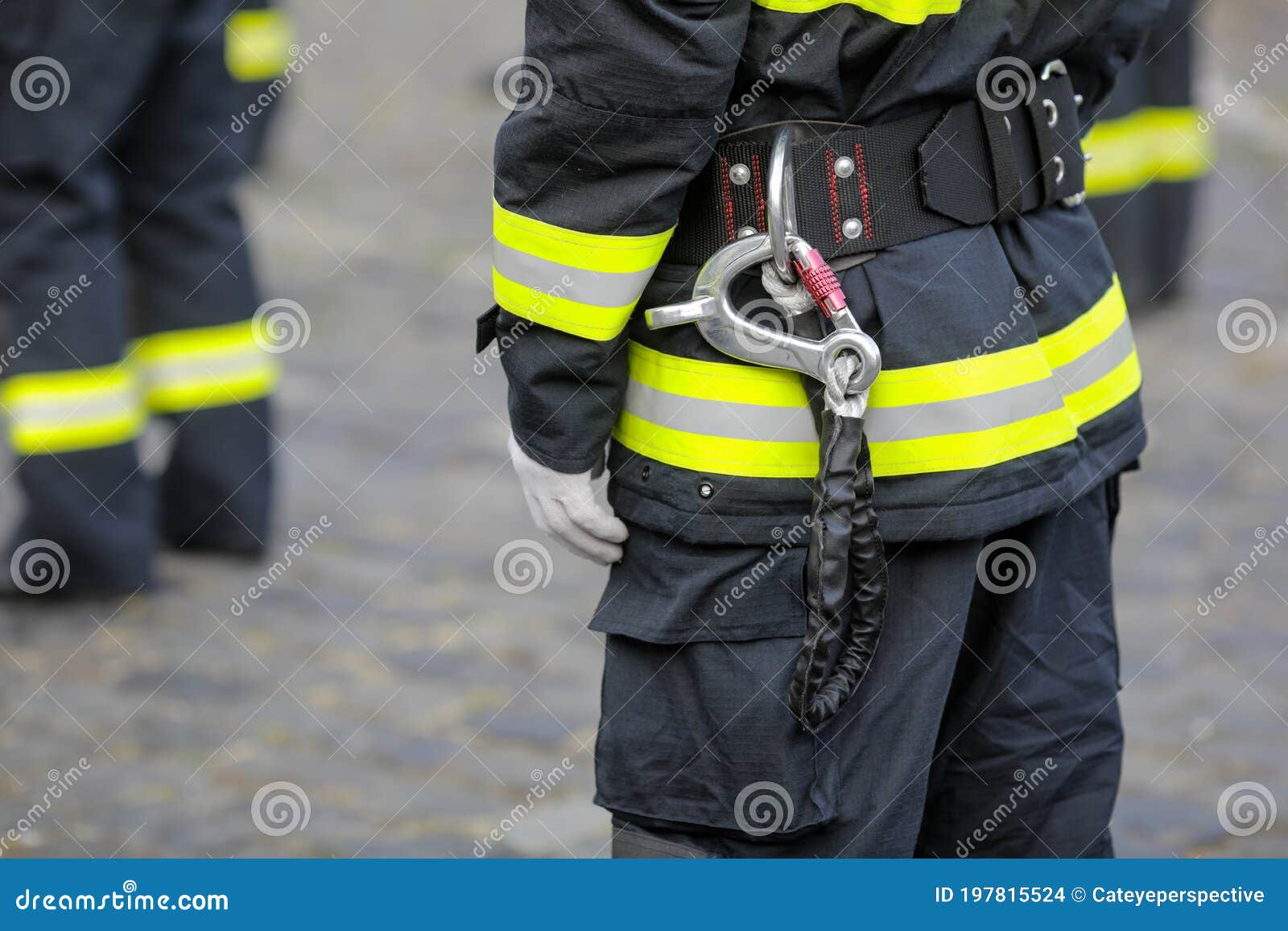 Details with the Carabiner and Harness of a Firefighter Stock Photo ...
