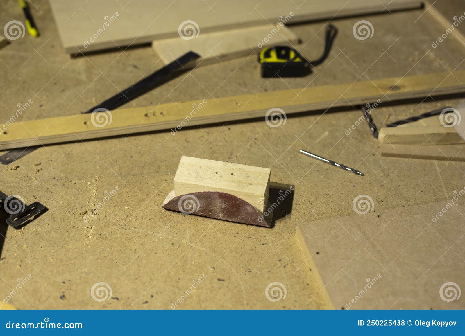 Details of Carpentry Workshop. Wooden Objects on Table Stock Photo ...