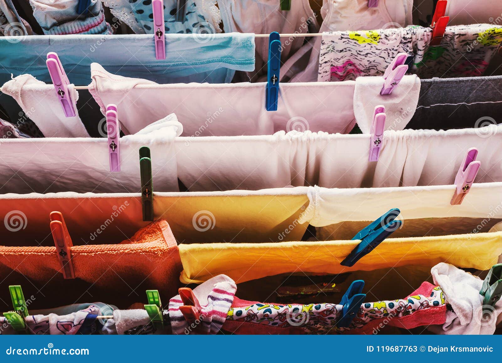Dry Clothes on Wire stock image. Image of personal, textile - 119687763