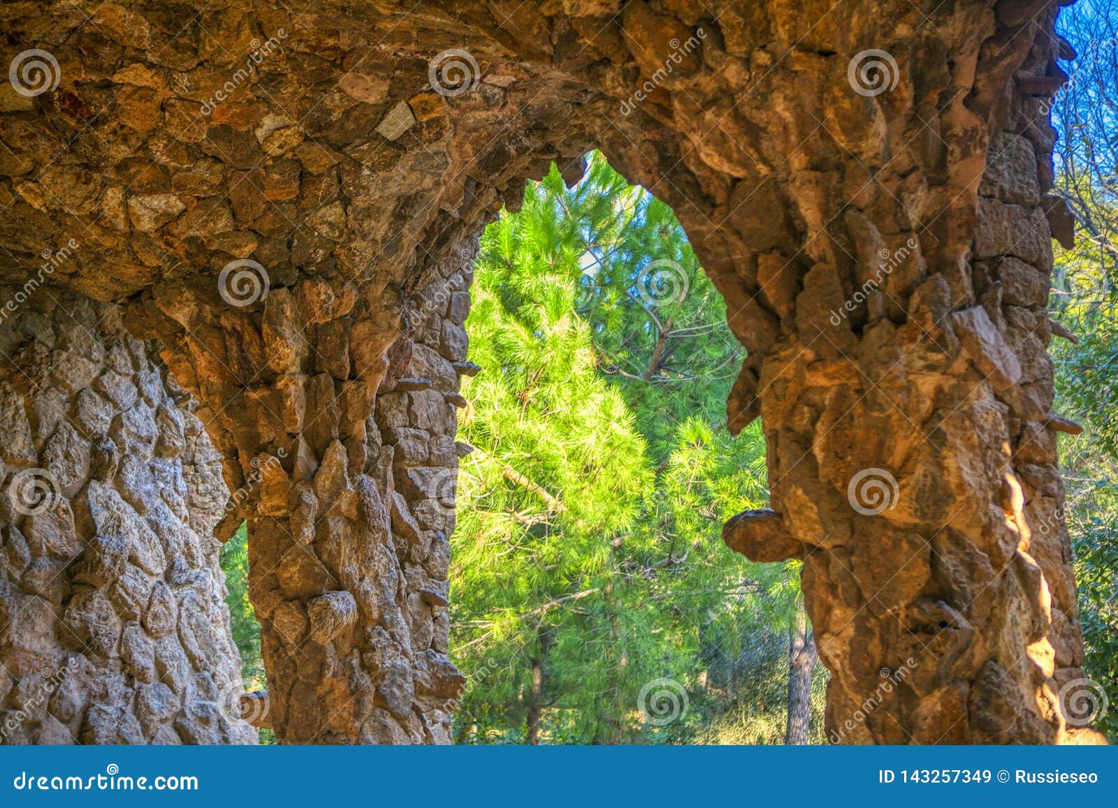 Parc Guell columns stock image. Image of corridor, natural - 143257349