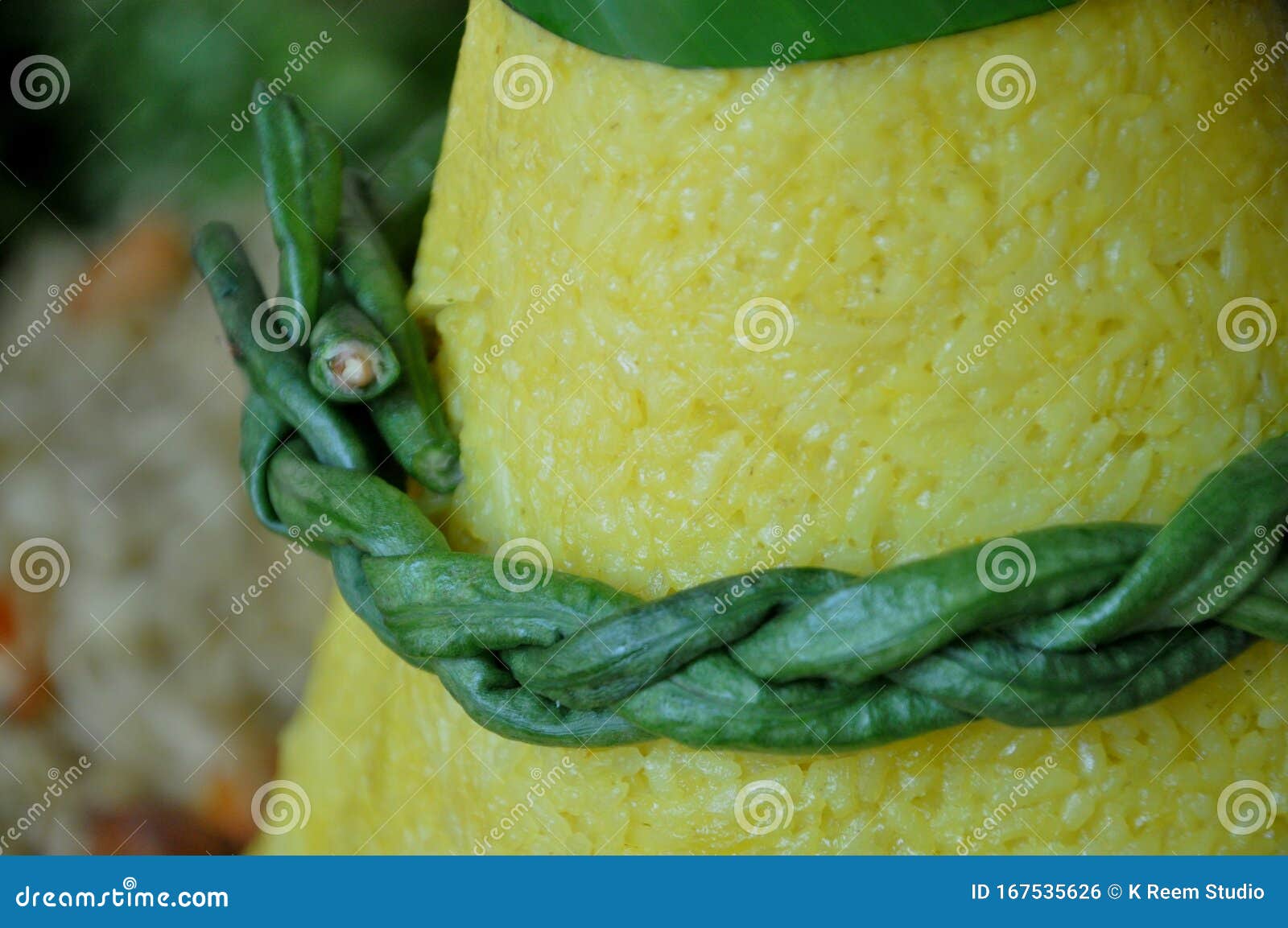 Details of Cone Rice with a String of Beans Stock Photo - Image of ...