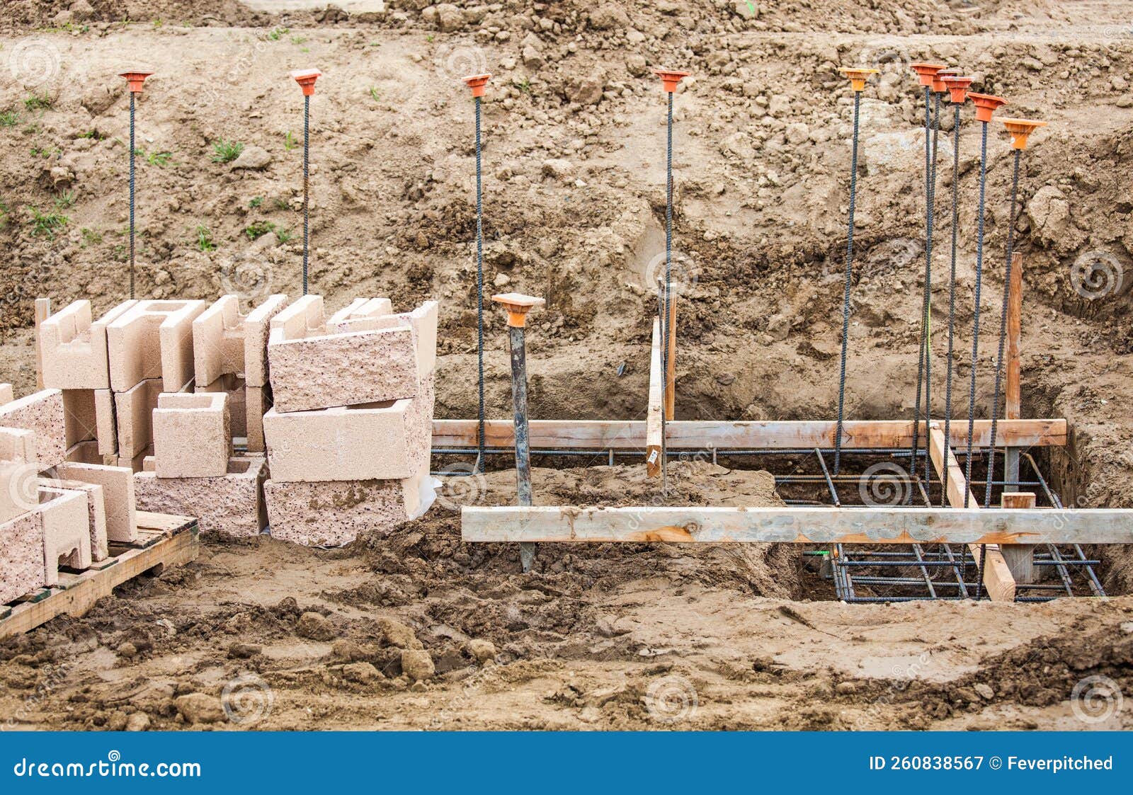 Details of a Construction Site with Concrete Blocks and Rebar Stock ...