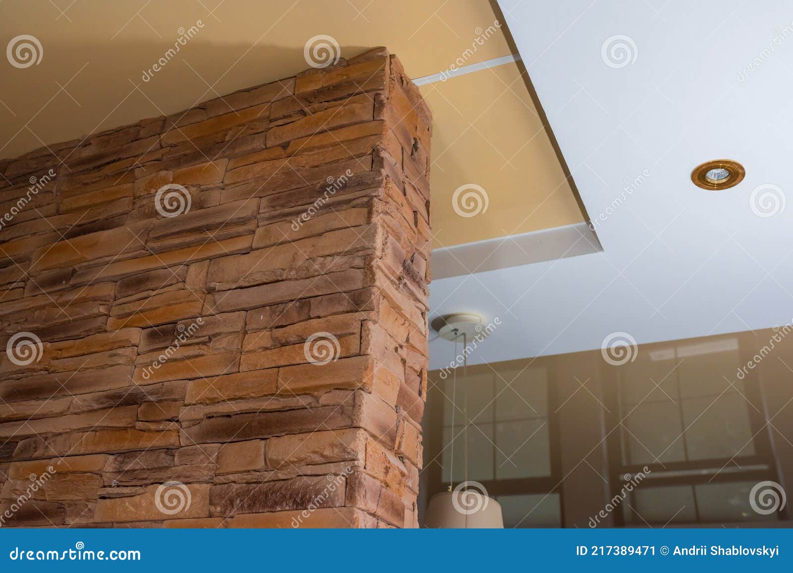 Details of the Corner Ceiling, with Ceiling Lights and Decorative Stone ...