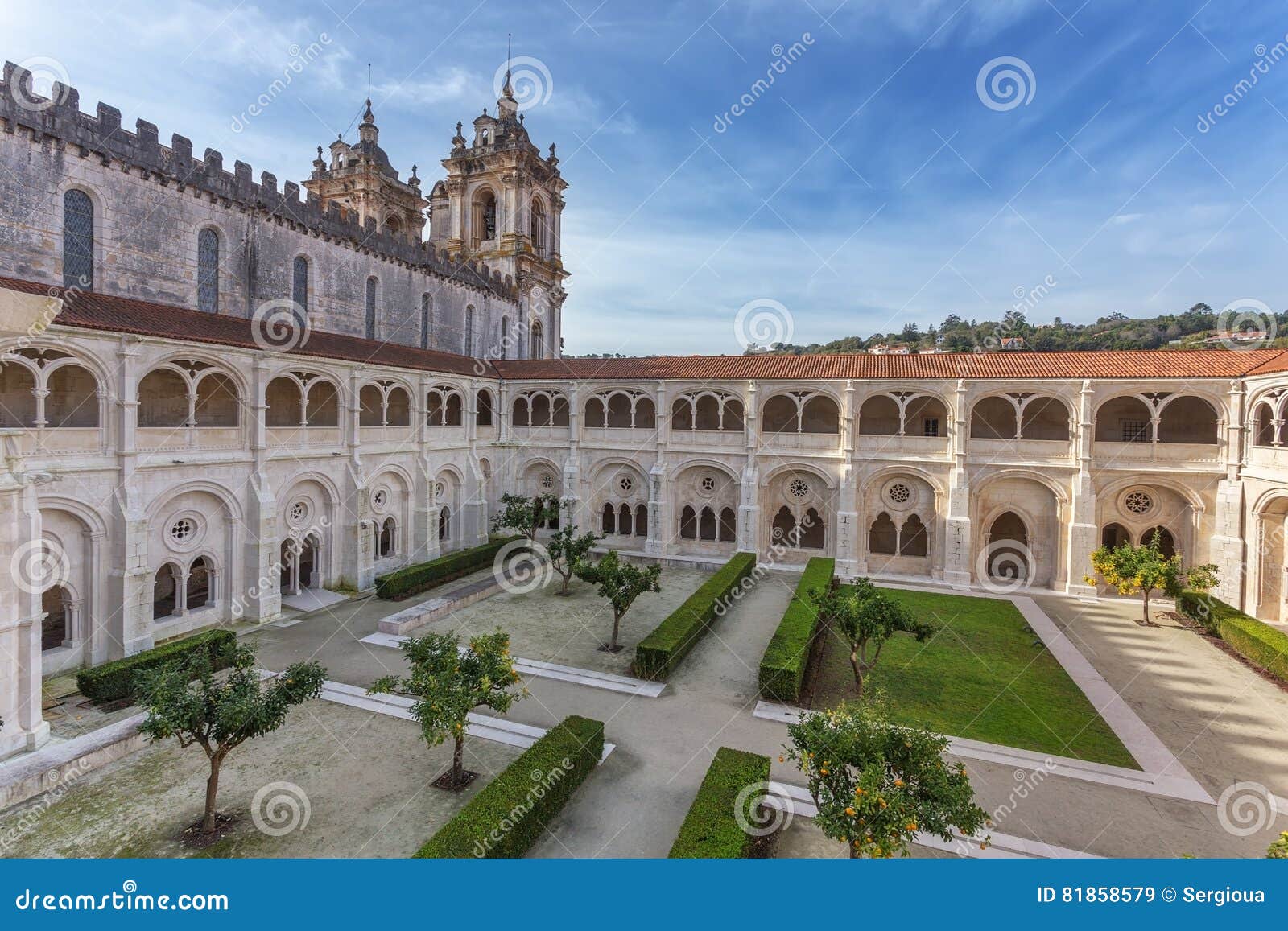 Details of the Courtyard Catholic Monastery Tower in the Background ...