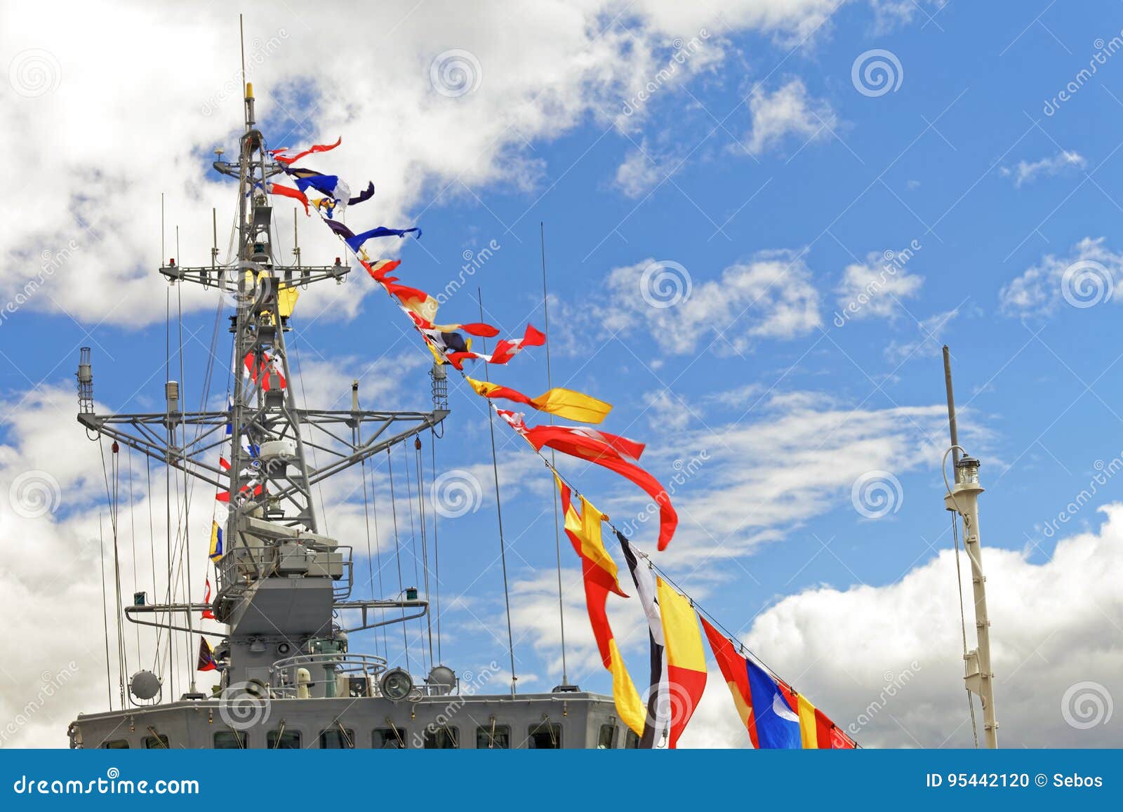 Details Deck of the Ship. the Mast of the Ship and Signal Flags. Stock ...