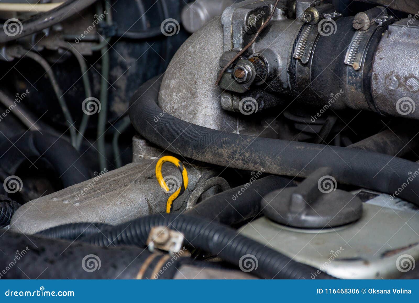 Details of a Dirty Diesel Engine Under the Hood of a Car Stock Photo ...