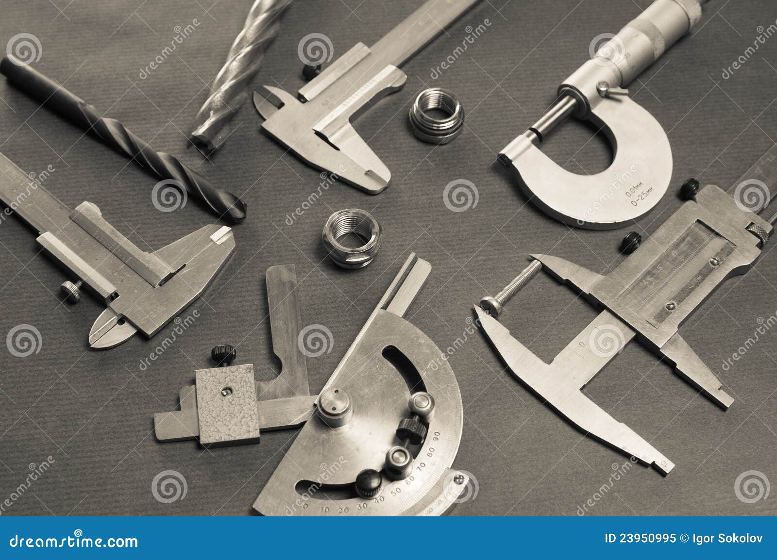 Details, Drills and Measuring Tools Stock Image - Image of mechanical ...