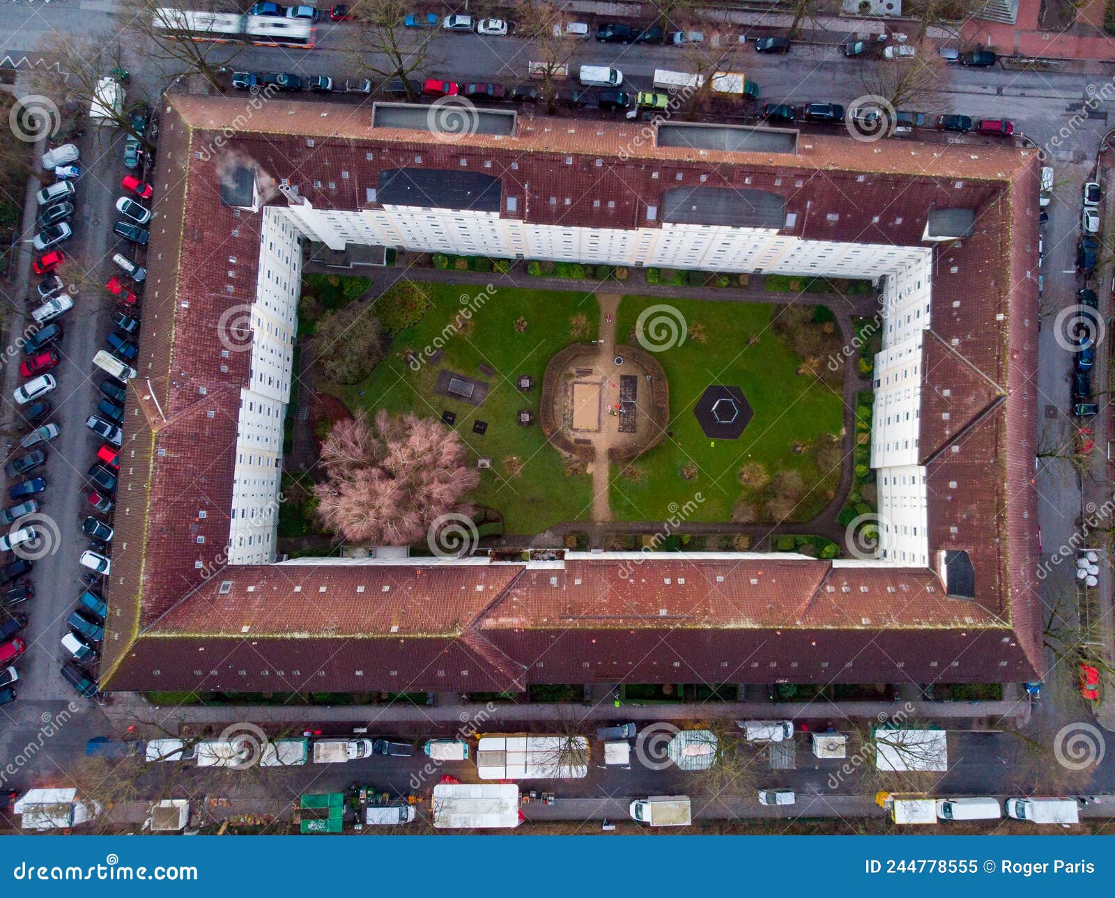 Drone Aerial Top Down View of a Building Patio with Rectangular Form ...