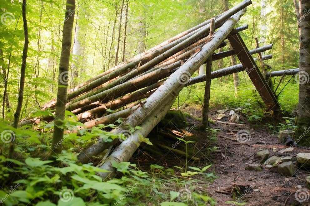 Details of a Functional, Hand-crafted Forest Lean-to Stock Image ...
