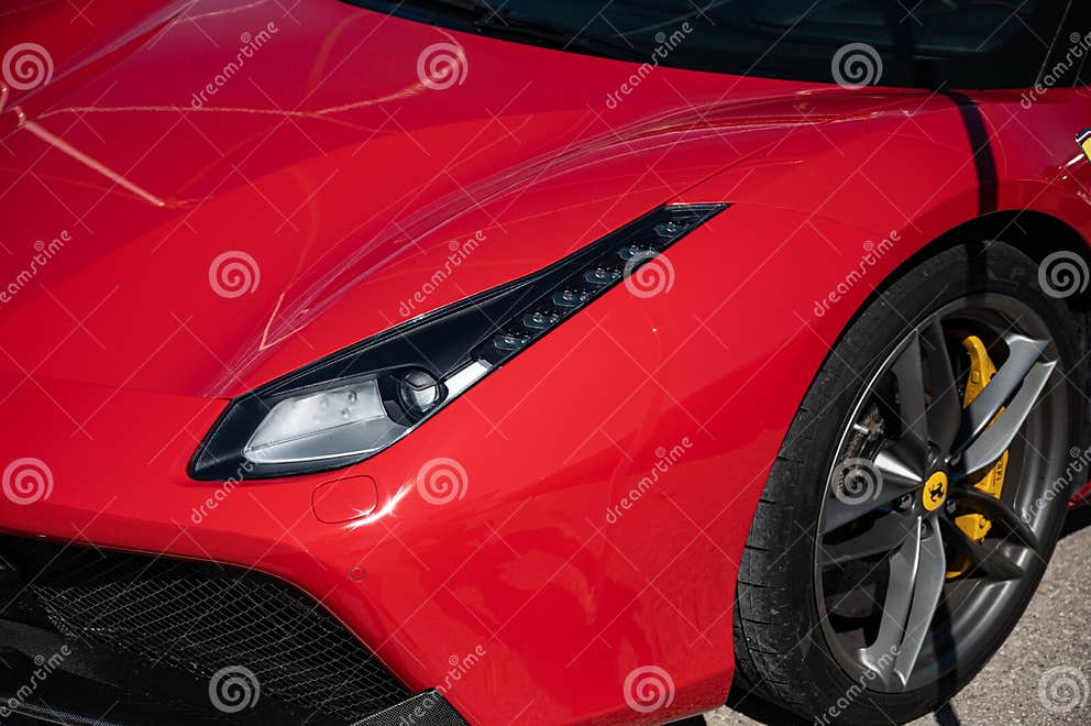 Details of the Headlight of a Red Ferrari 488 Editorial Photo - Image ...