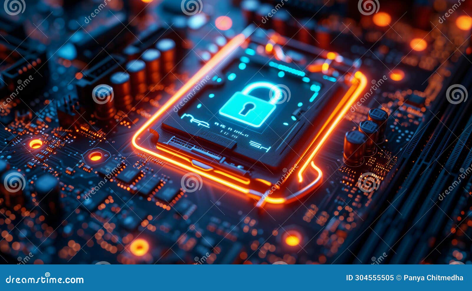Details of a Lock-shaped Circuit Pattern on a Motherboard ...