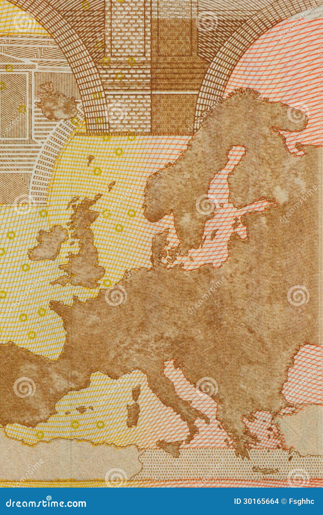Map on Euro Banknote of 50 Face Value Stock Photo - Image of arch ...