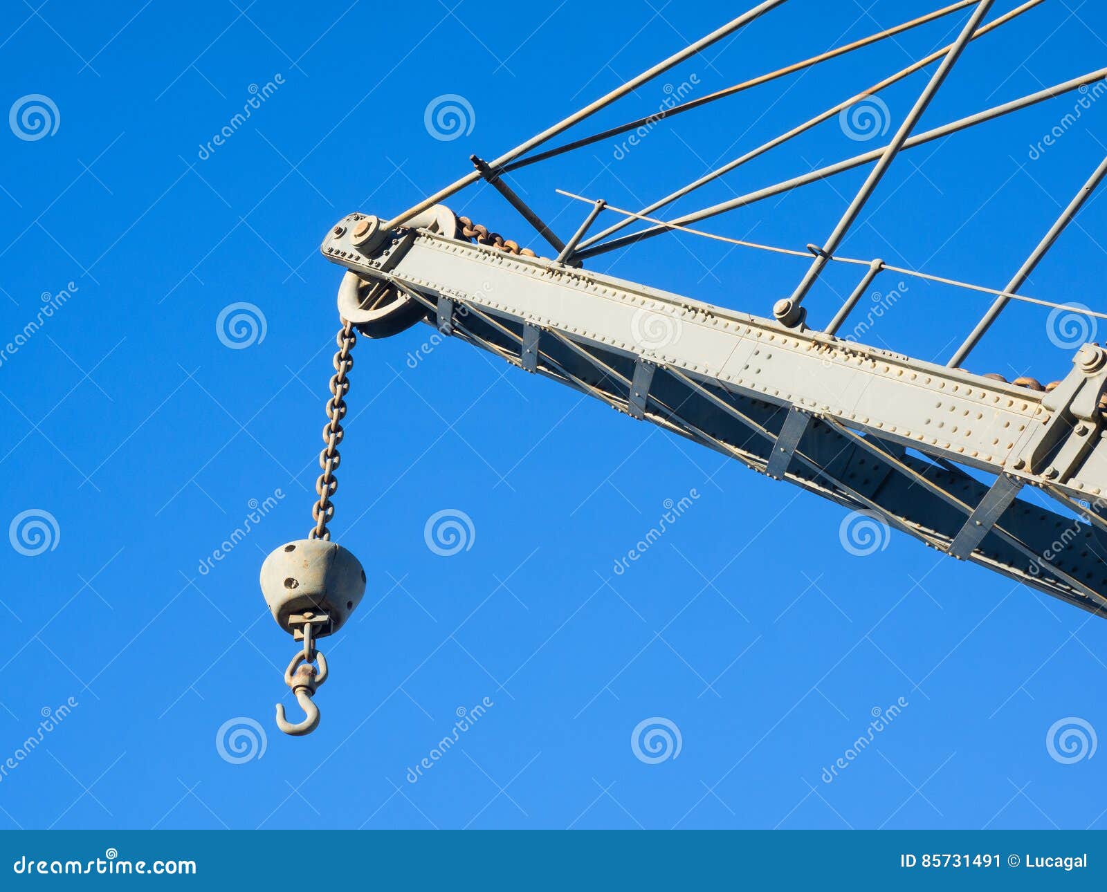 Details of an Old Crane: Hook, Chain, Pulley, Beam, Rivets Stock Image ...