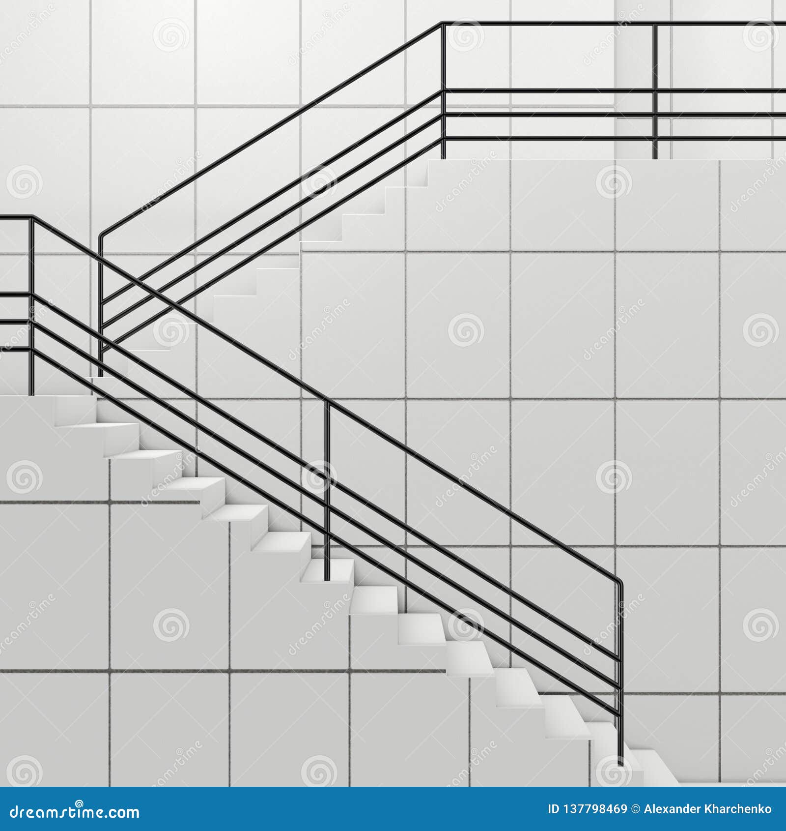 Details of Railing and Stairs of a Modern Building. 3d Rendering Stock ...