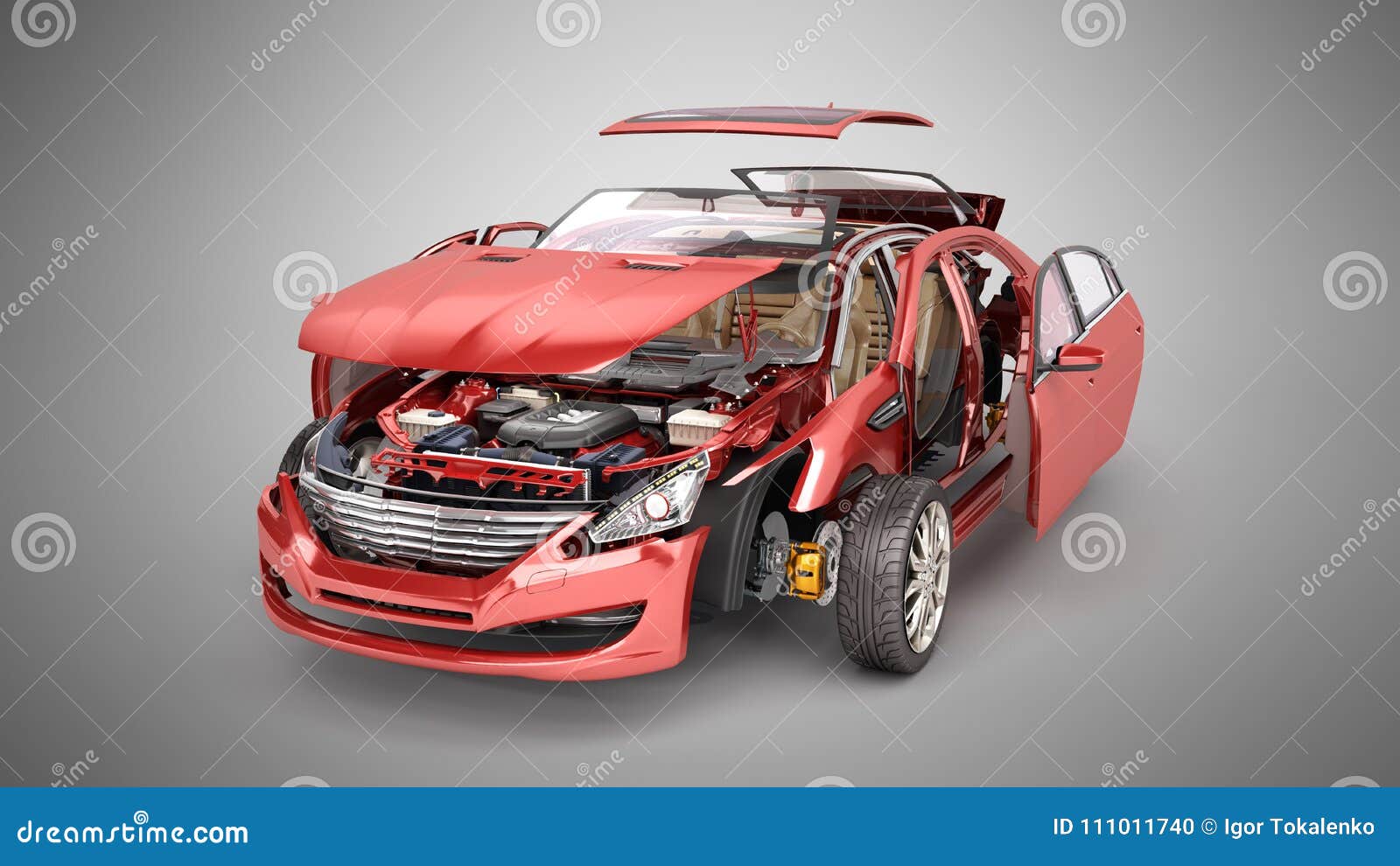 Details of the Red Car on a Grey Gradient Background 3D Render Stock ...