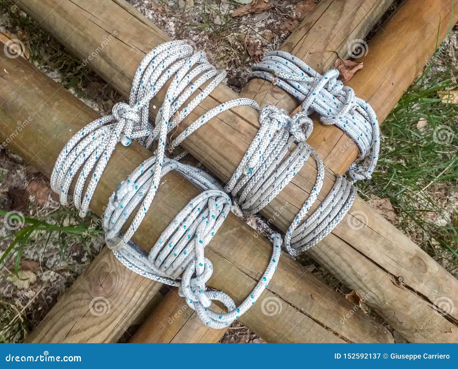 Details of Round Section Beams Linked Together with Ropes. Often Used ...