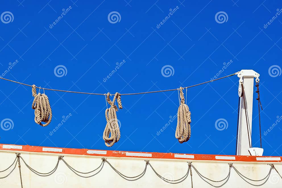 Details of a Ship with Railing and Ropes Stock Image - Image of ...