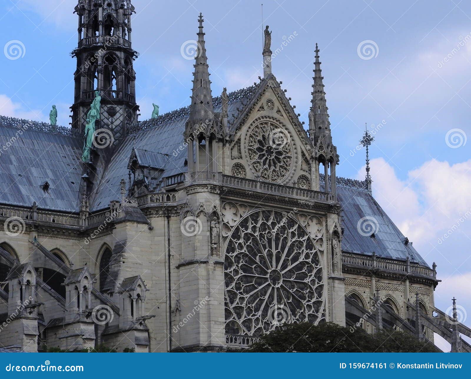 Details of the Southern Facade of Notre-Dame De Paris, with a Pink ...