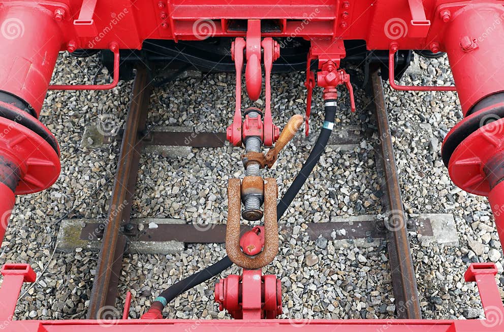 Details of train couplings stock photo. Image of reddish - 14781080