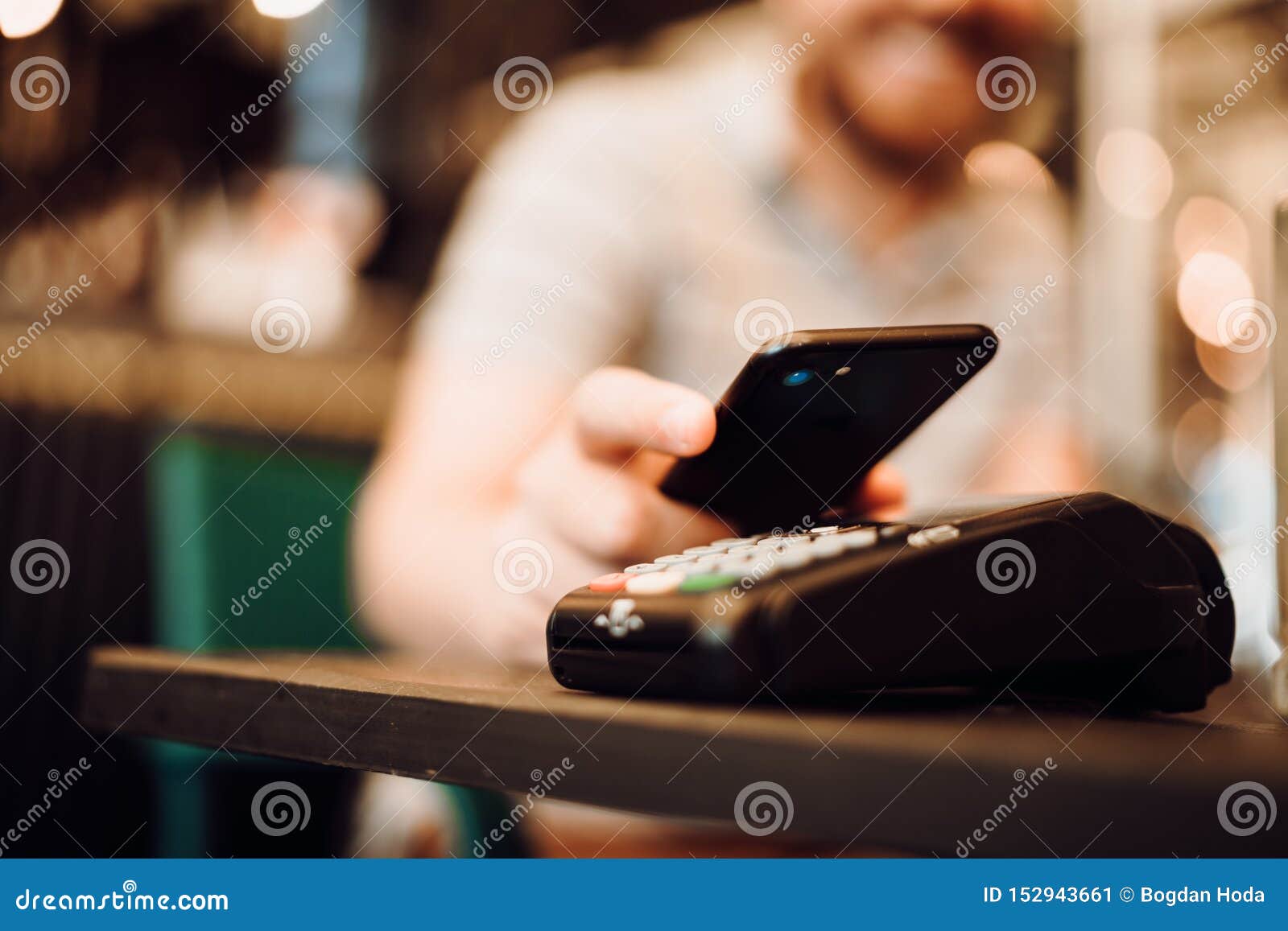 Close Up Details of Wireless Payment, Customer Using Mobile Phone ...