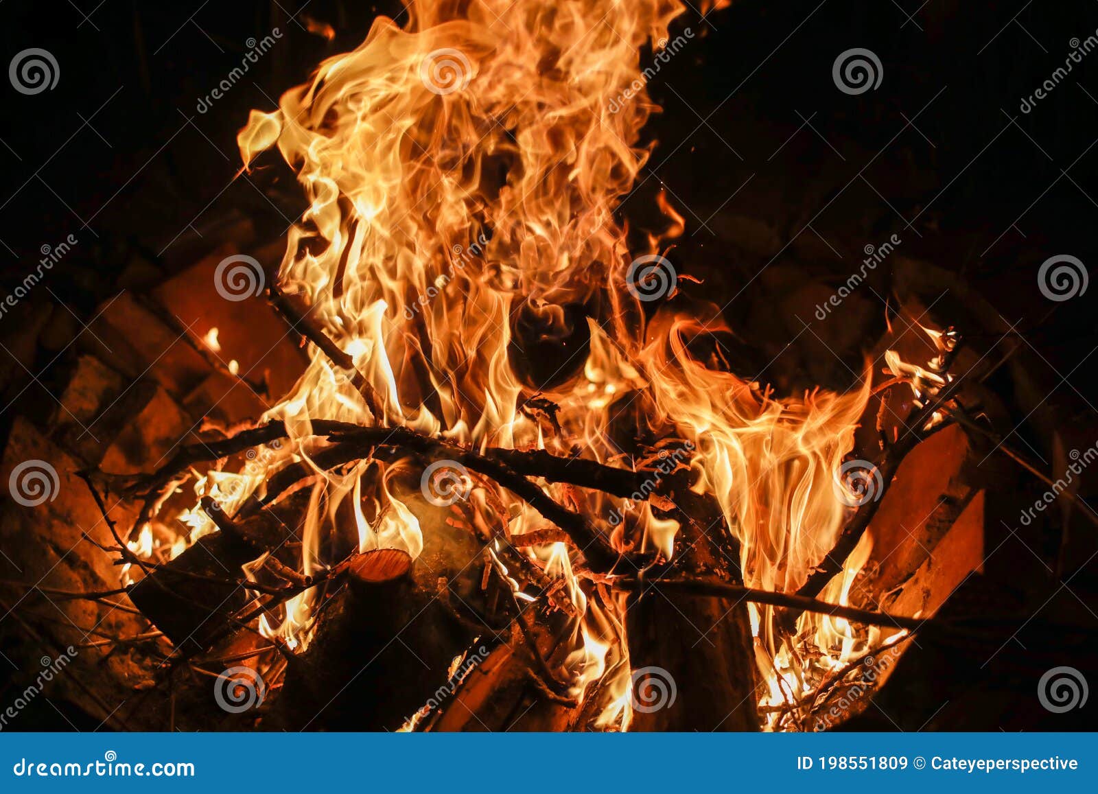 Details of a Wood Fire in a Red Brick Fireplace Dug in the Ground Stock ...