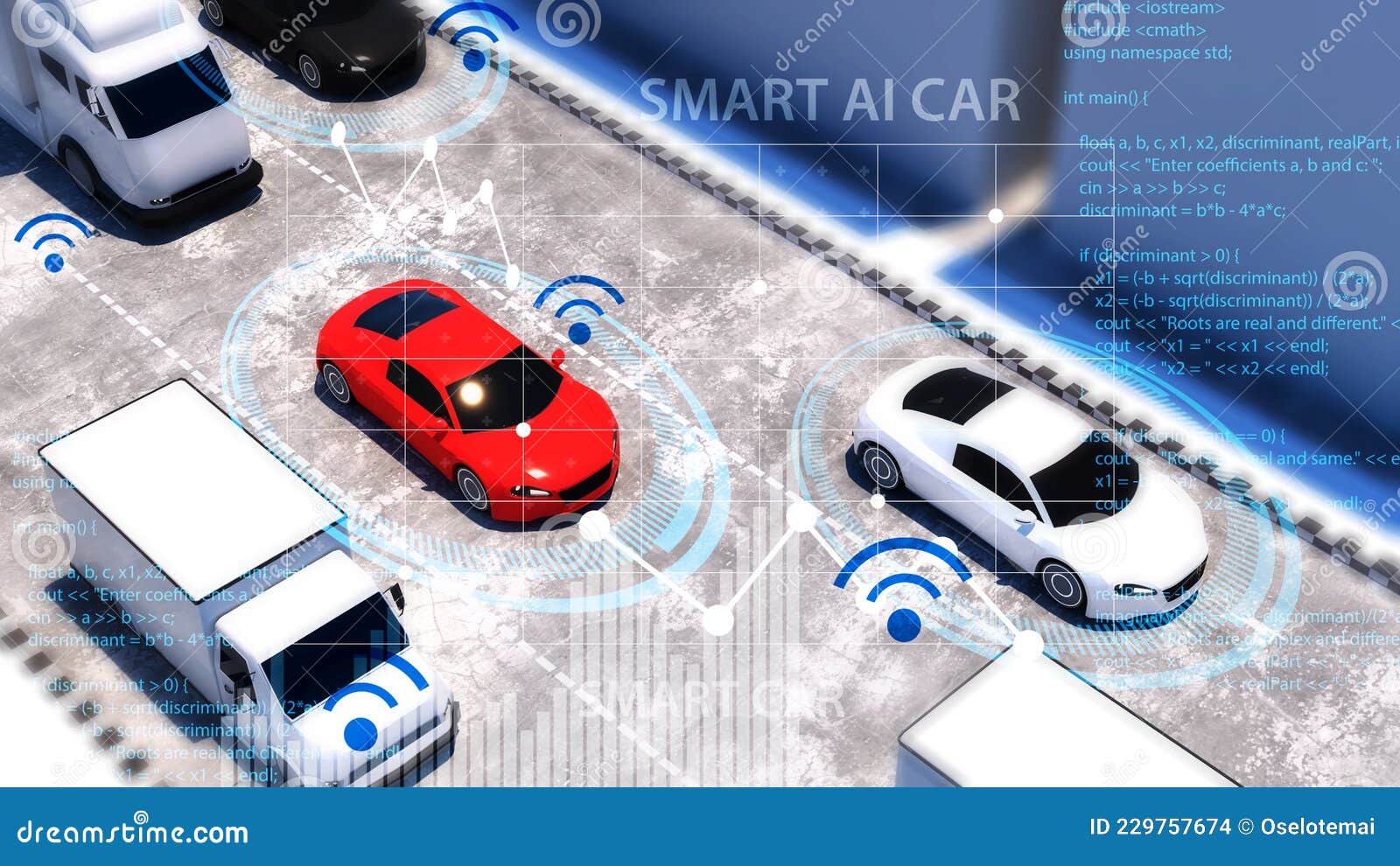 Driverless Or Self Driving Car At Road, Automobile Vector Illustration ...