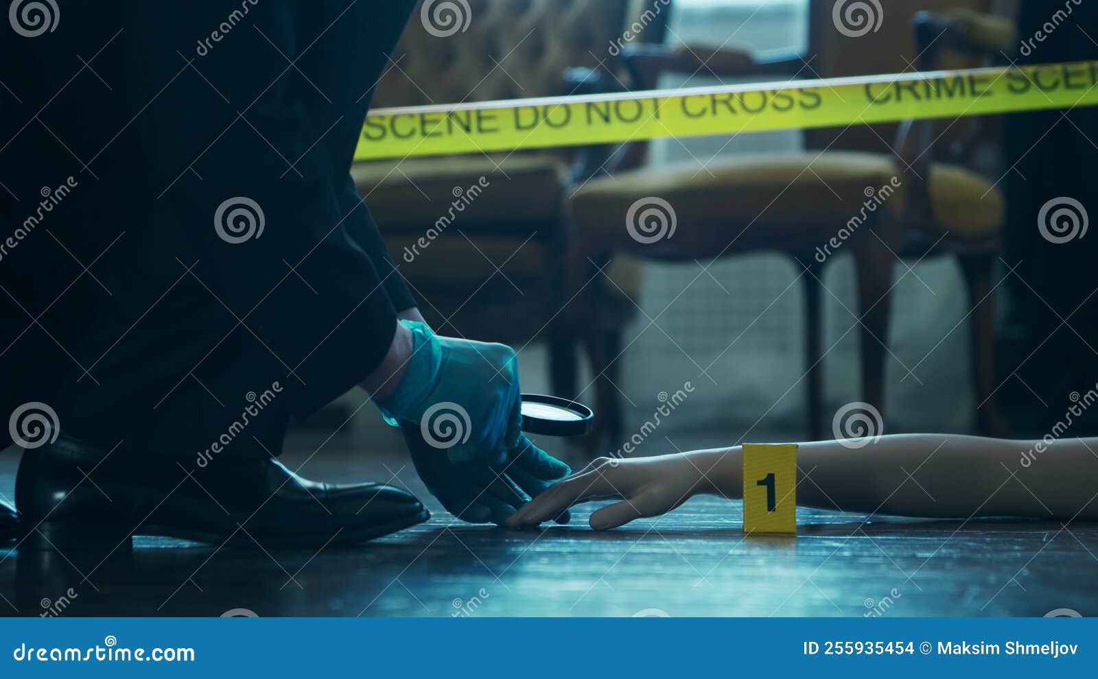 Detective Collecting Evidence In A Crime Scene Forensic Specialists