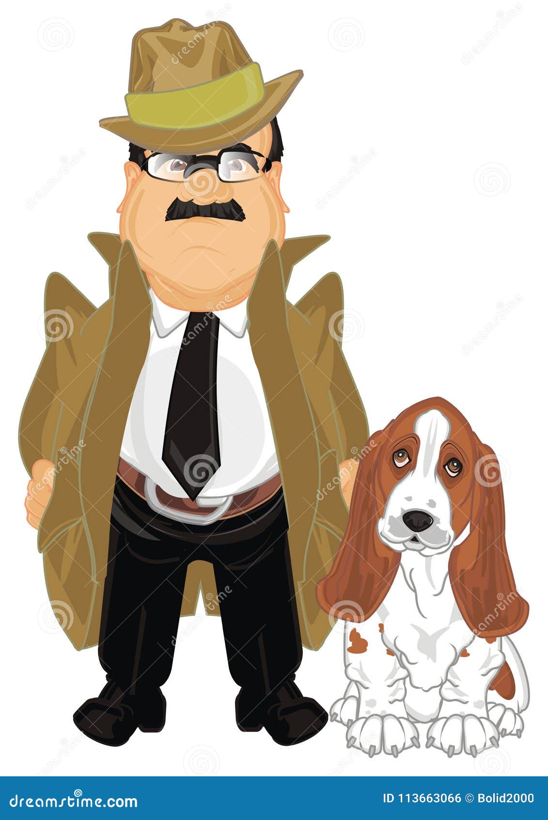 Detective con el perro stock de ilustración. Ilustración de ropa ...