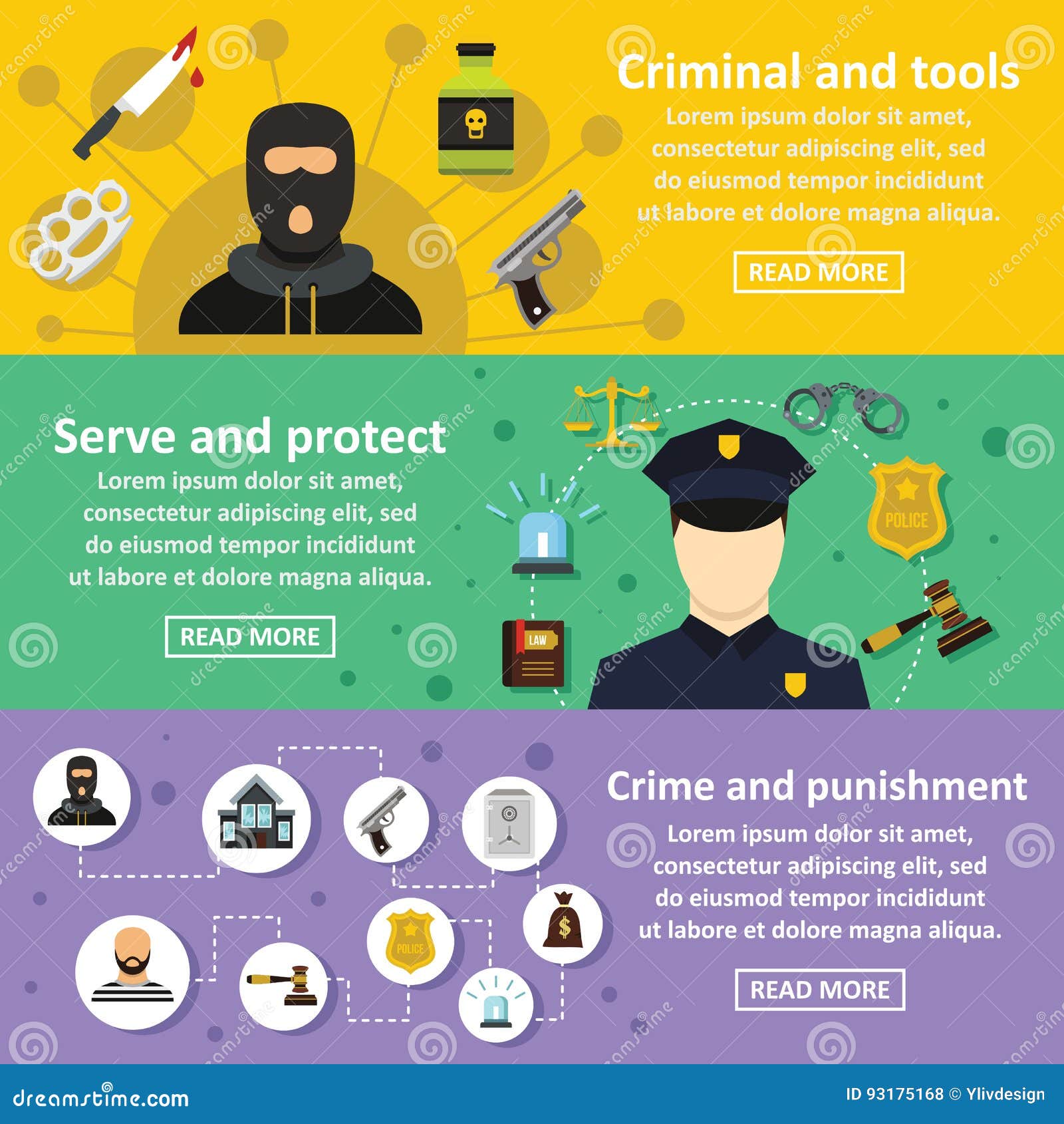 Detective Crime Banner Horizontal Set, Flat Style Stock Vector ...