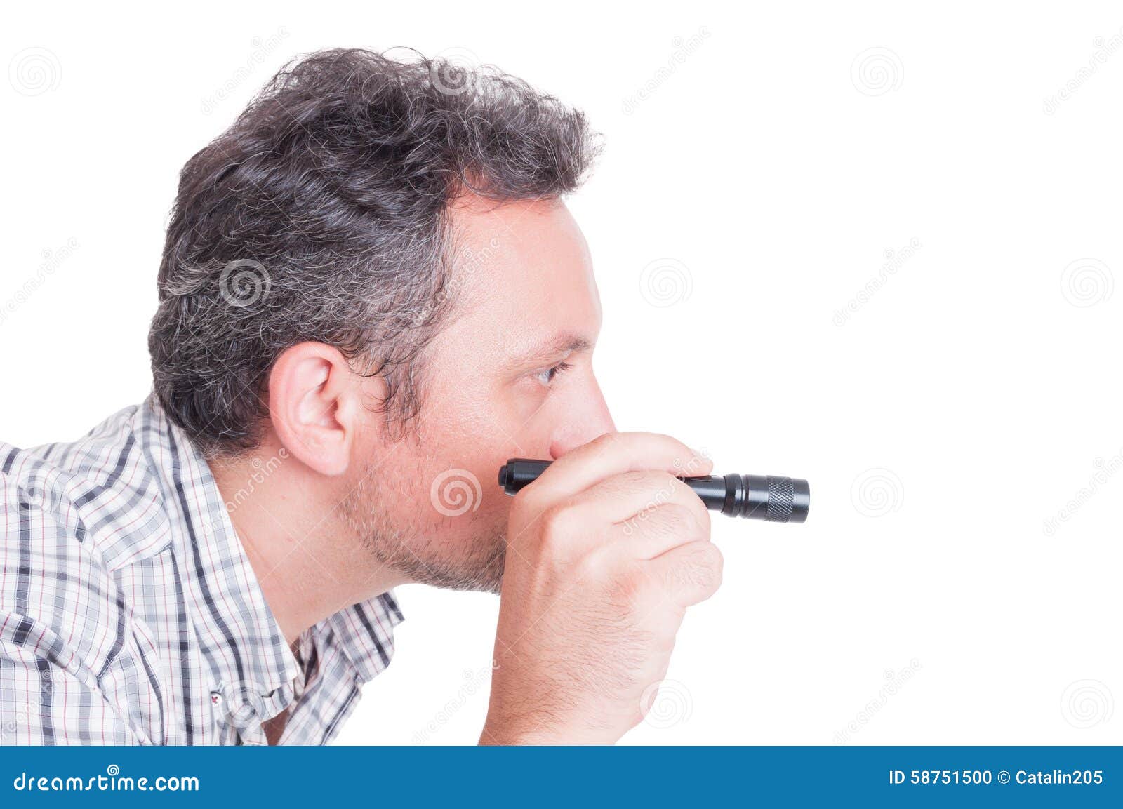 Detective or Criminologist Inspecting Using Small Flashlight Stock ...