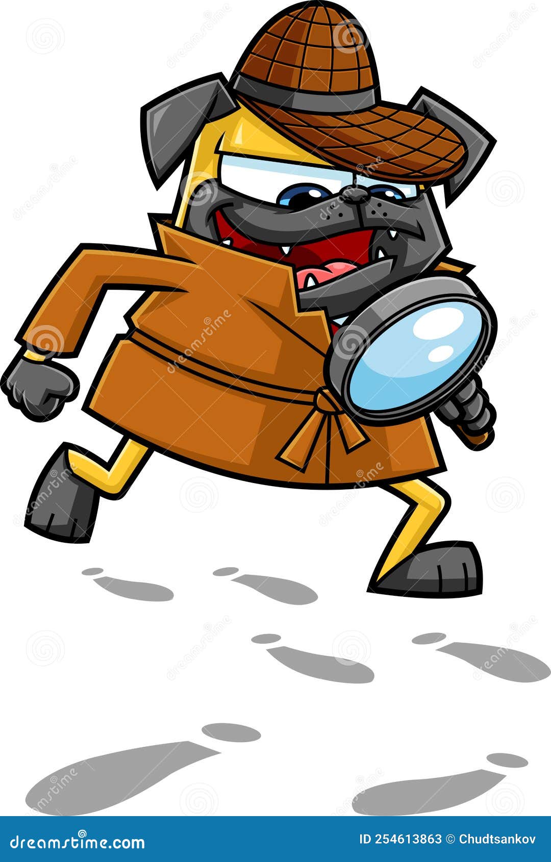 Funny Detective Pug Dog Cartoon Character with Magnifying Glass ...