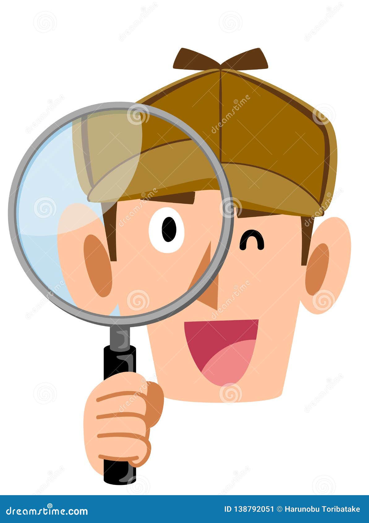 Detective Face Peeping into the Magnifying Glass, Smiling Face Stock ...