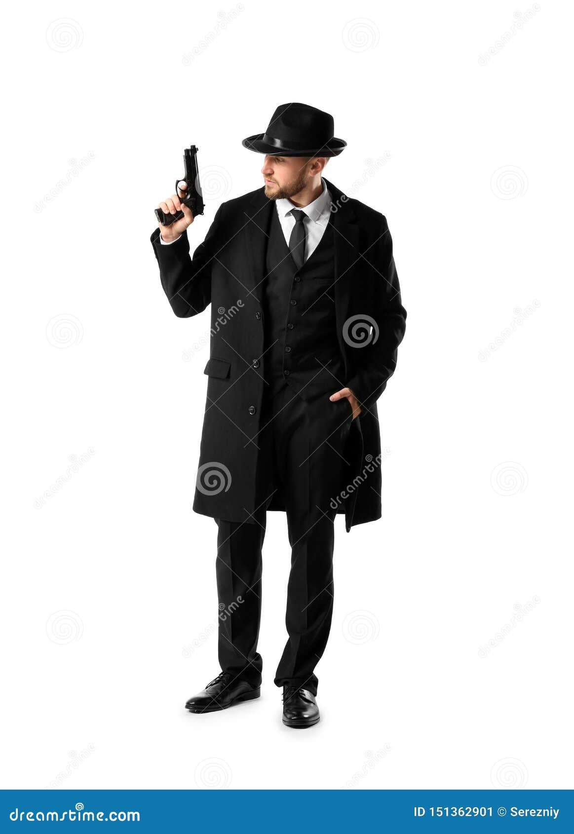 Detective with Gun on White Background Stock Image - Image of inspector ...