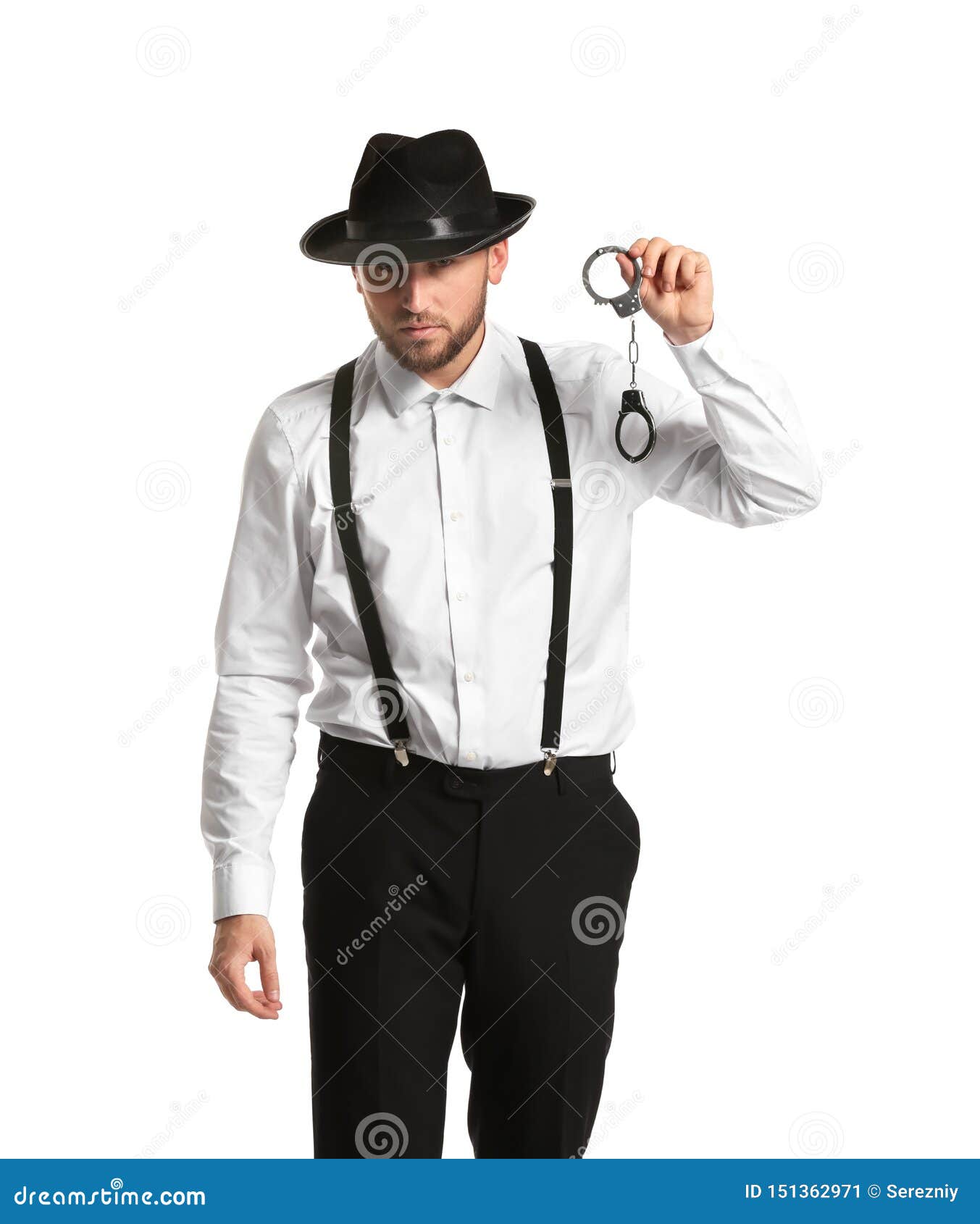 Detective with Handcuffs on White Background Stock Image - Image of ...