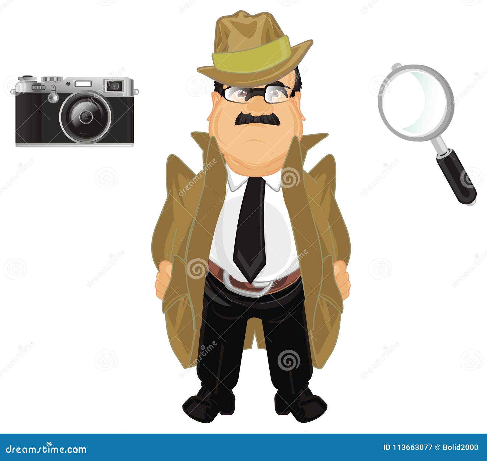 Detective and his tools stock illustration. Illustration of costume ...