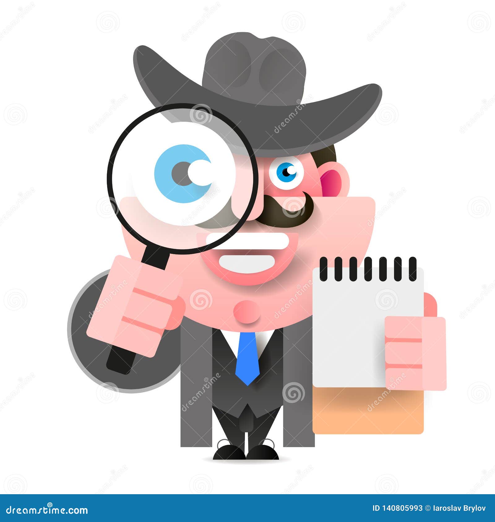 Detective Holding a Magnifying Glass. Vector Illustration Stock Vector ...