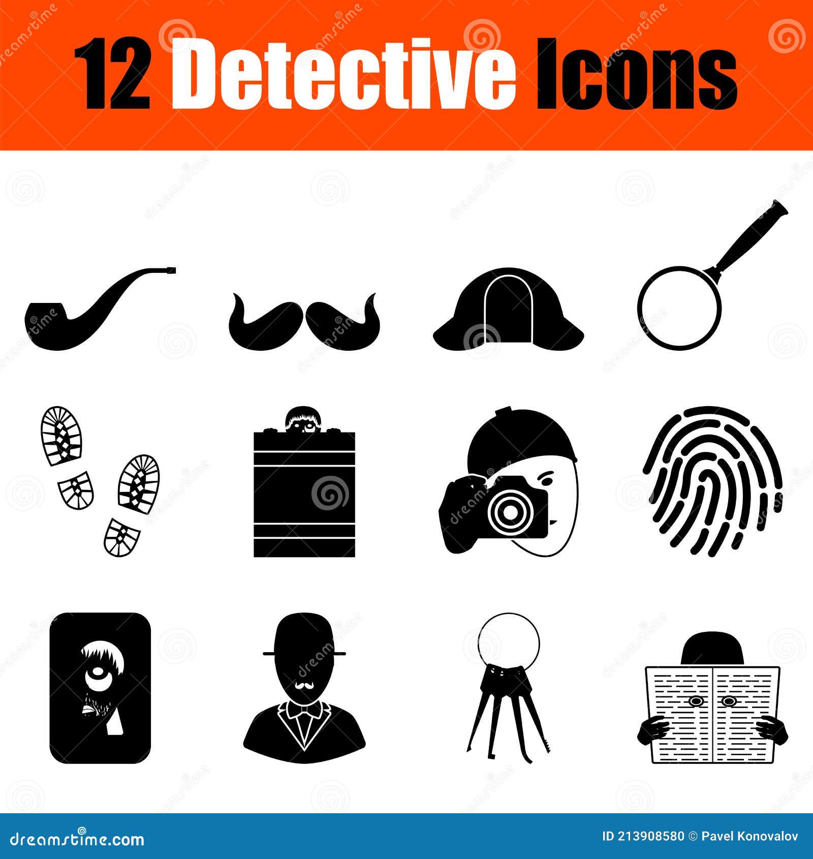 Detective Icon Set In Thin Line Style Cartoon Vector | CartoonDealer ...