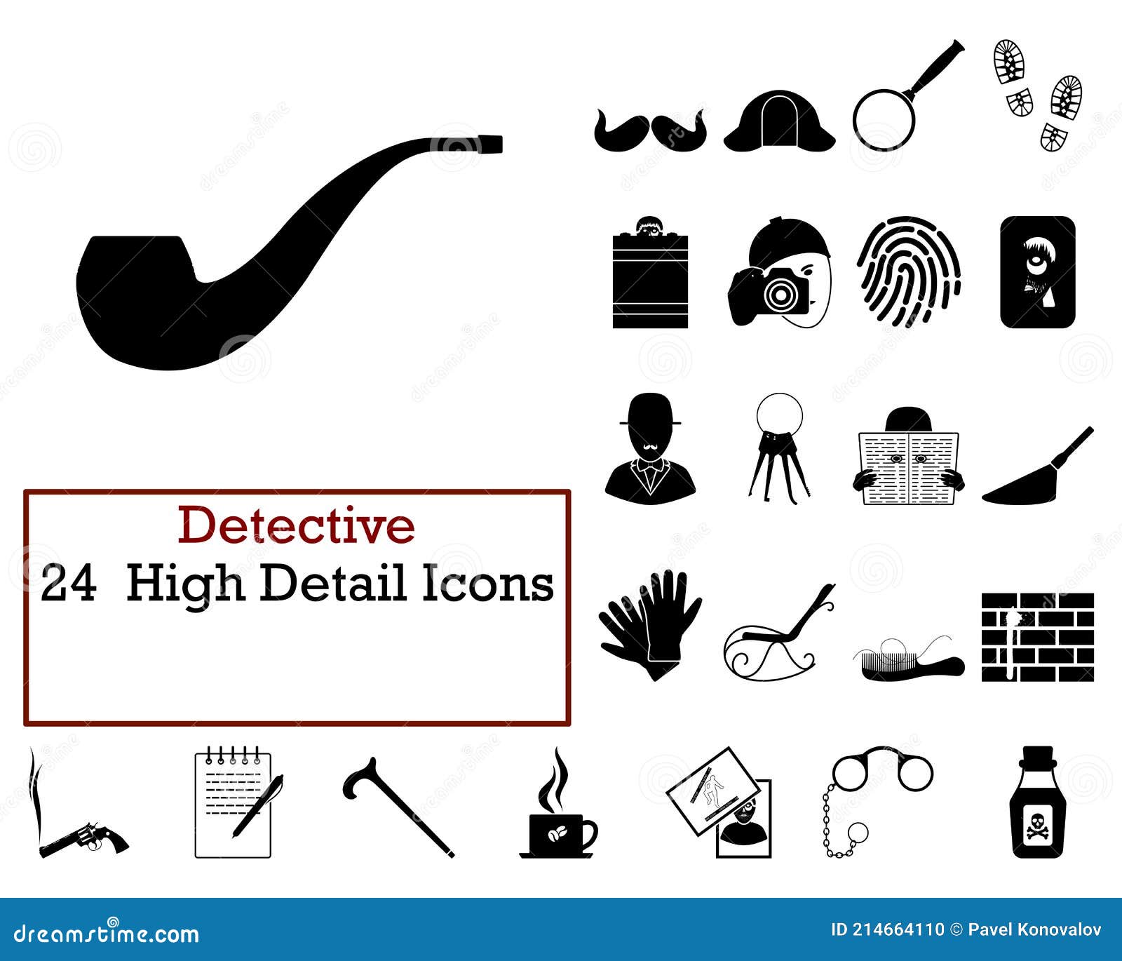 Detective Icon Set stock vector. Illustration of black - 214664110