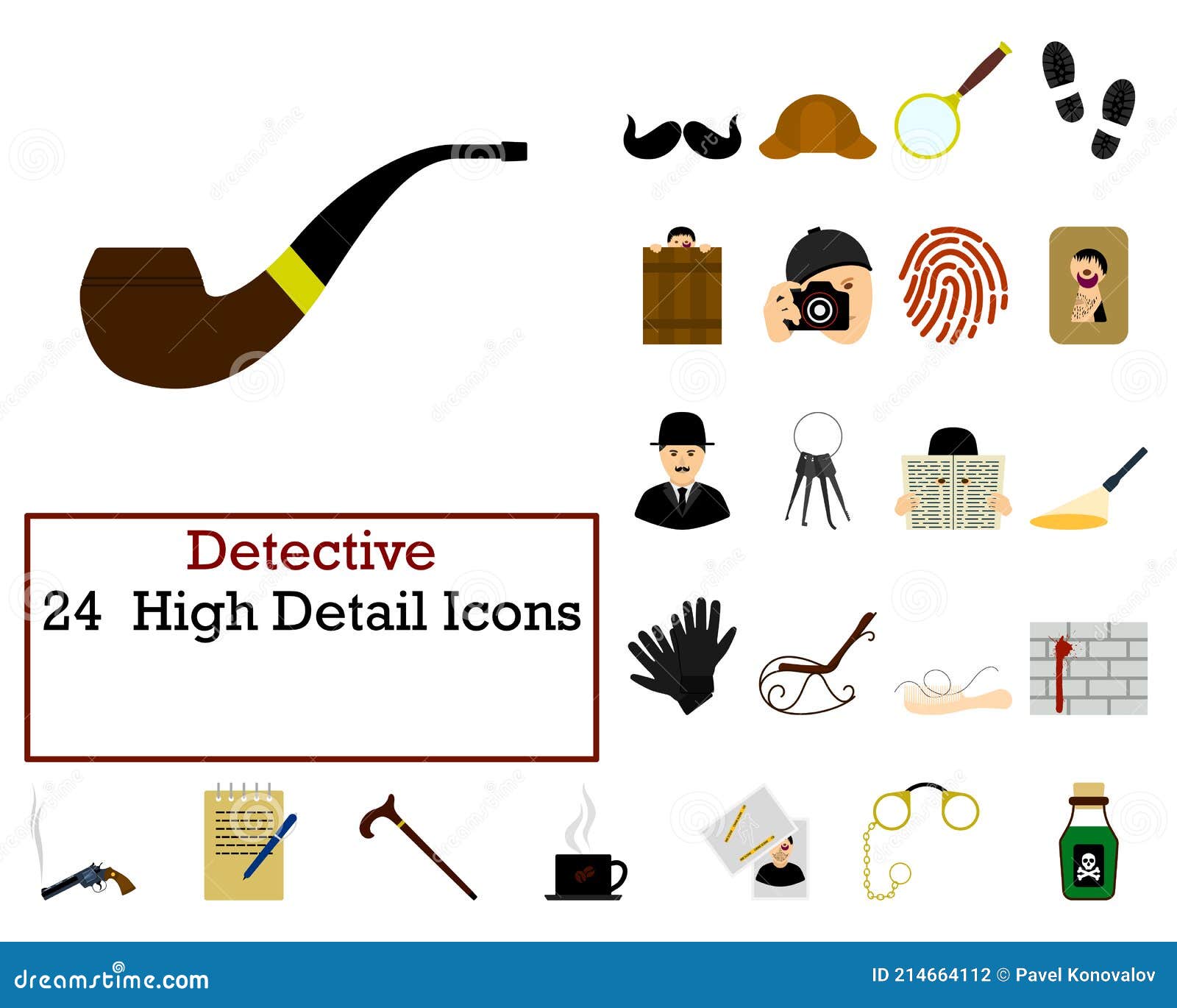 Detective Icon Set stock vector. Illustration of holmes - 214664112