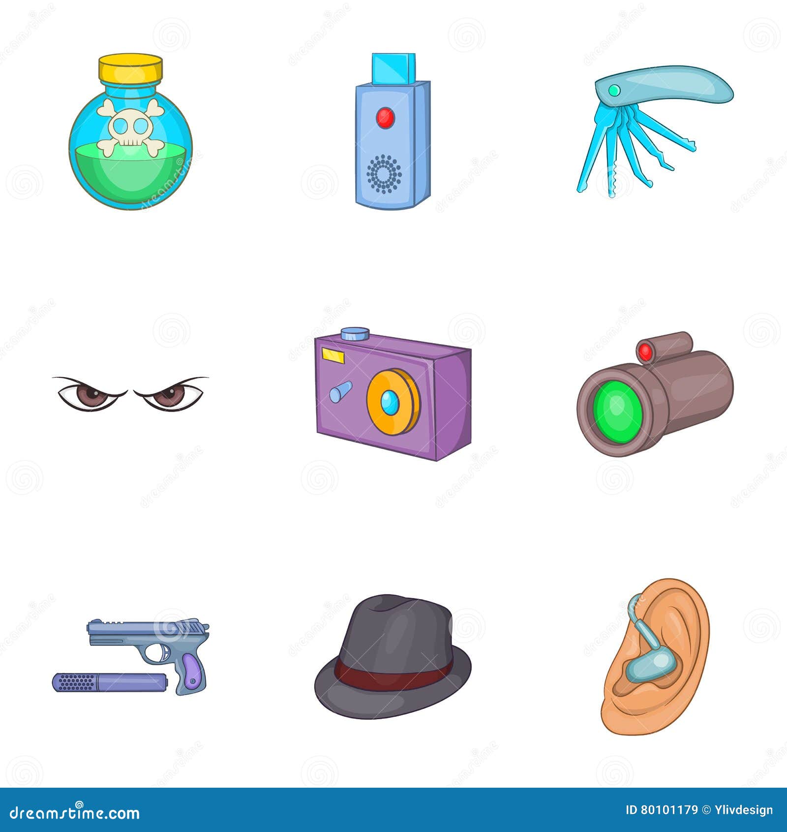 Detective Icons Set, Cartoon Style Stock Vector - Illustration of ...