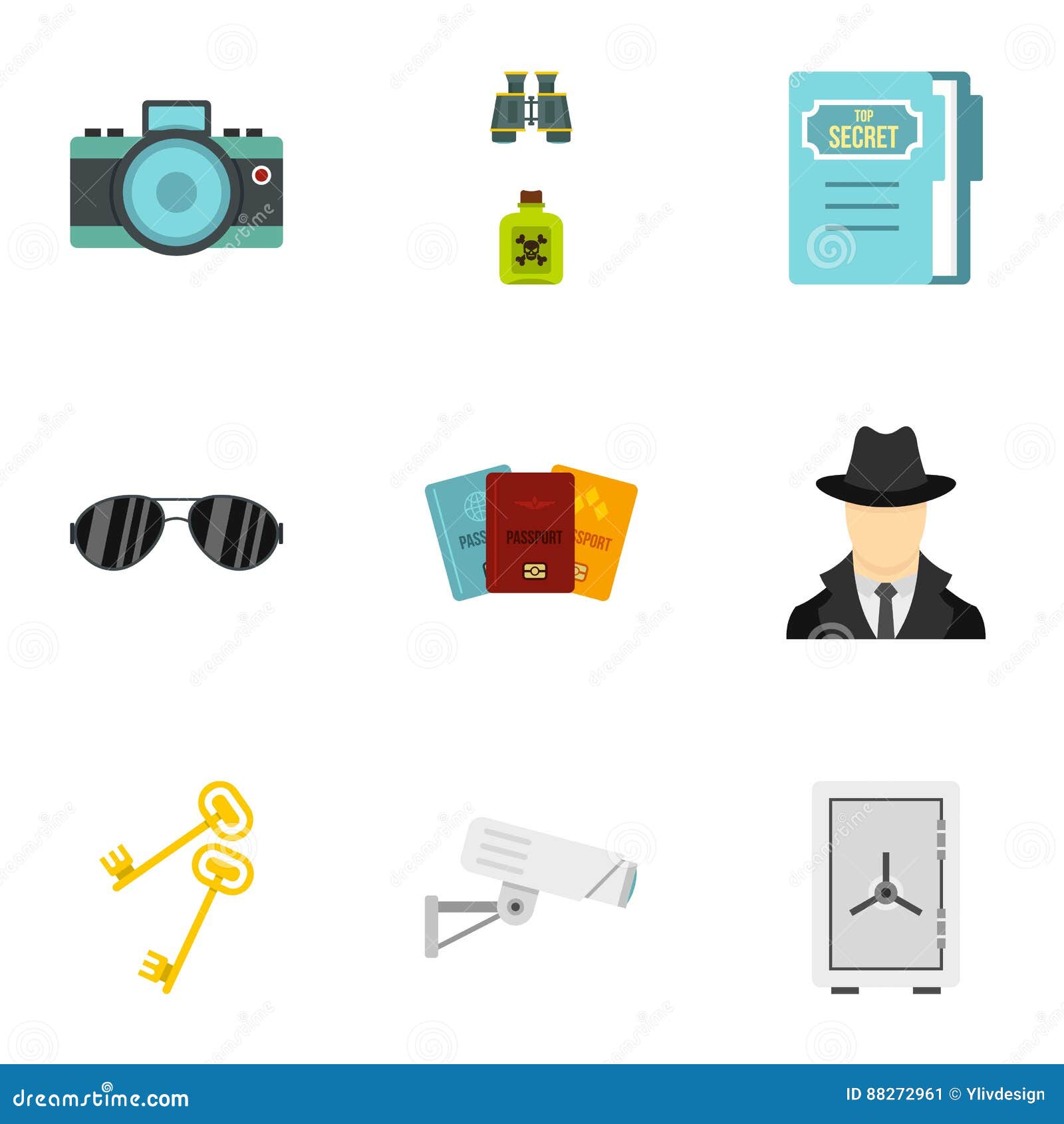 Detective Icons Set, Flat Style Stock Vector - Illustration of ...