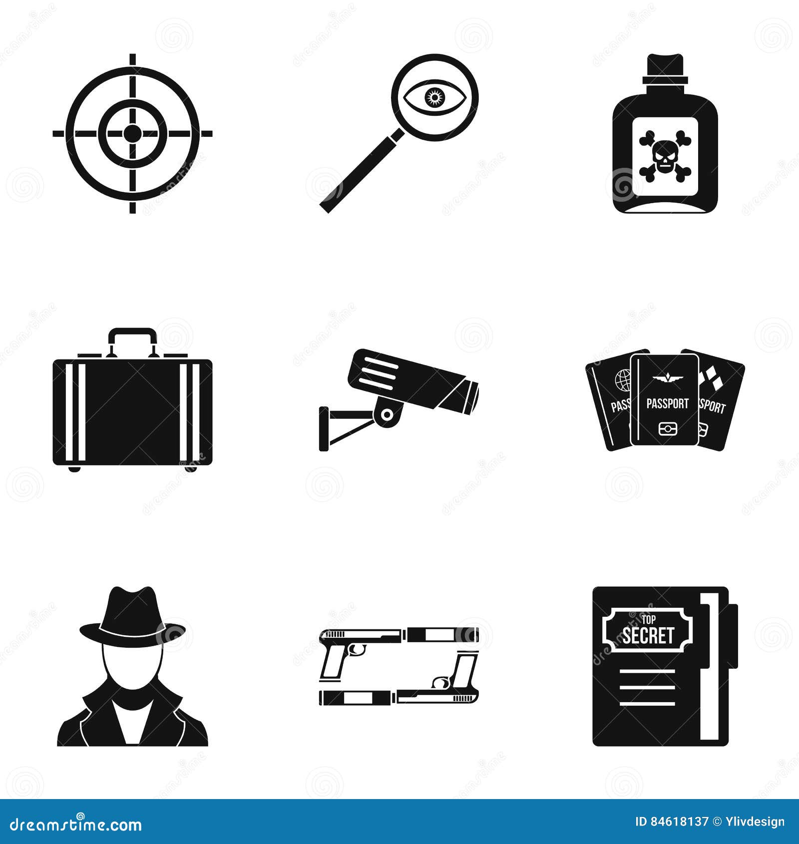 Detective Icons Set, Simple Style Stock Vector - Illustration of ...