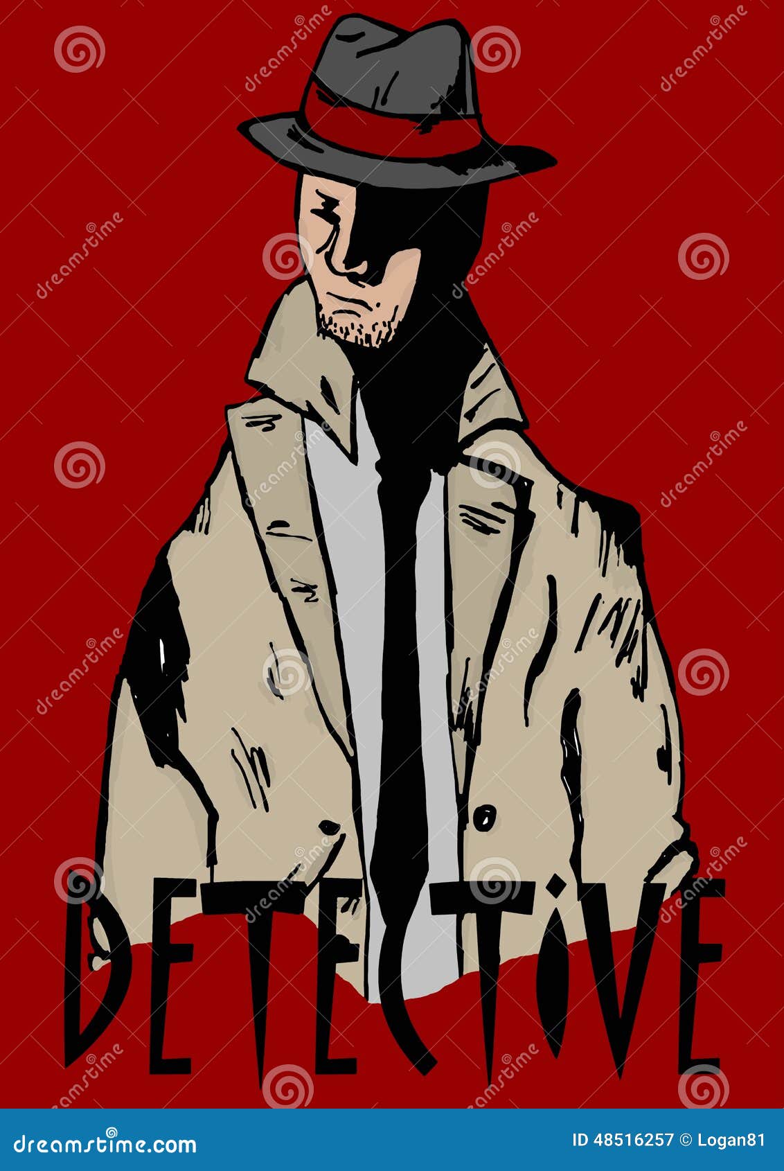 A Classic Fat Detective In A Brown Hat Searching For Fingerprints On A ...