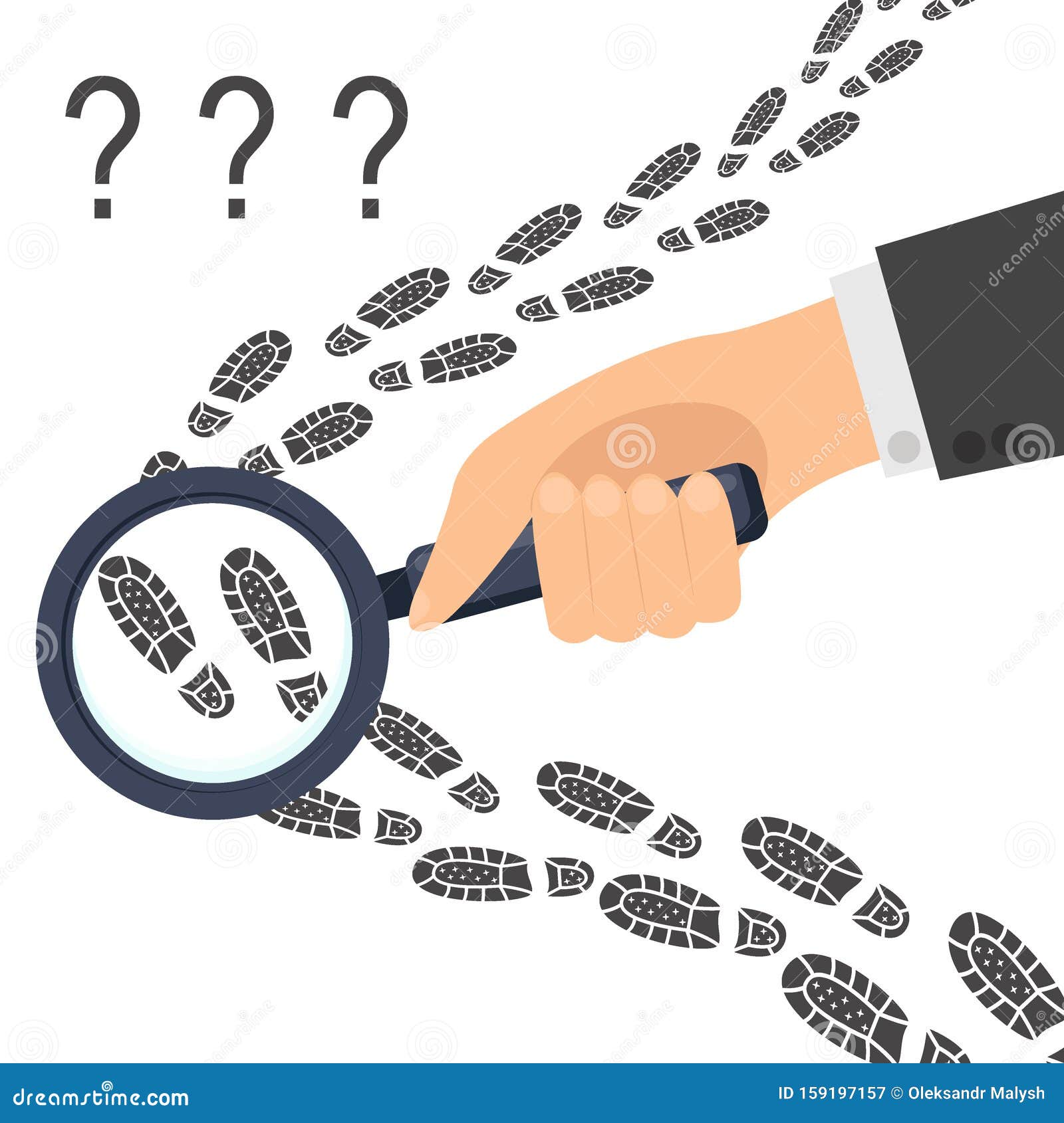Detective Inspecting. Hand Holding Magnifying Glass Over Footprint ...