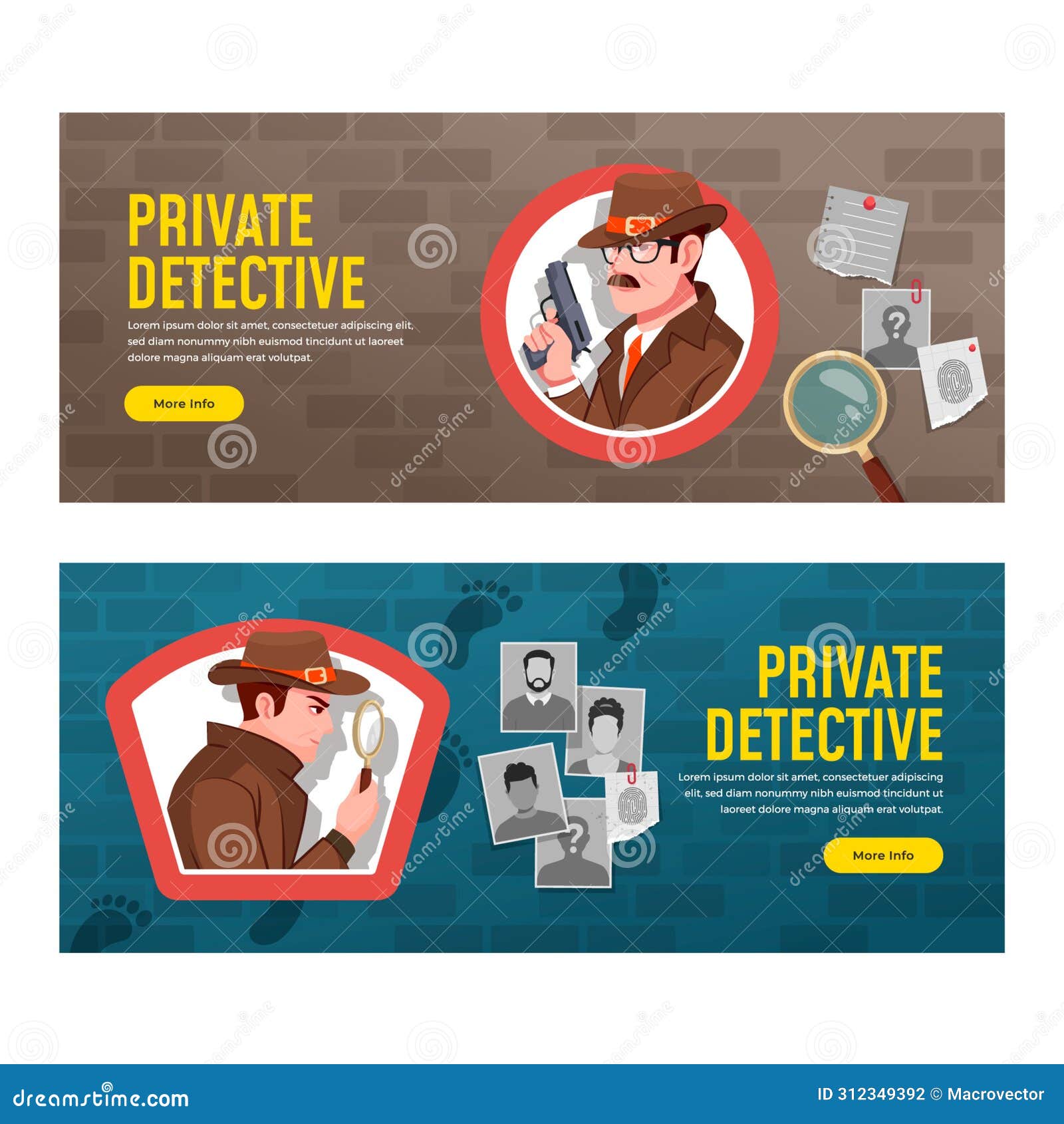 Detective Logo Hand Drawn Banner Set Stock Illustration - Illustration ...