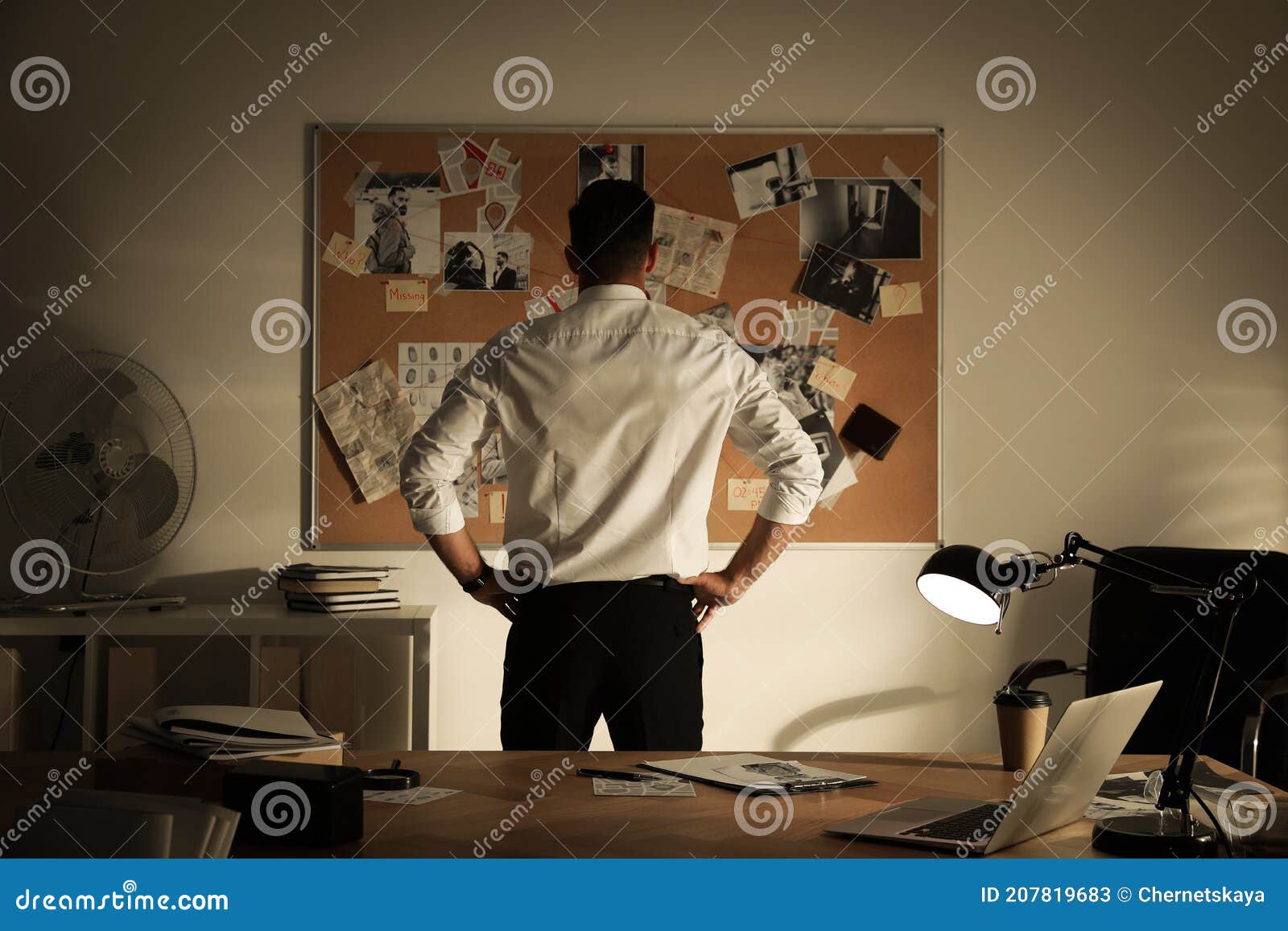 Detective Looking at Evidence Board in Office Stock Image - Image of ...
